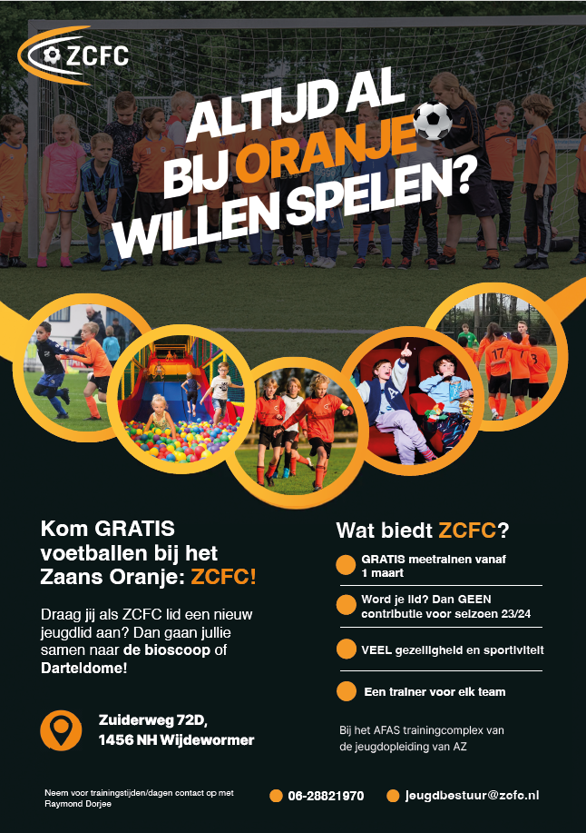 Kom GRATIS voetballen bij het Zaans Oranje: ZCFC! | ZCFC